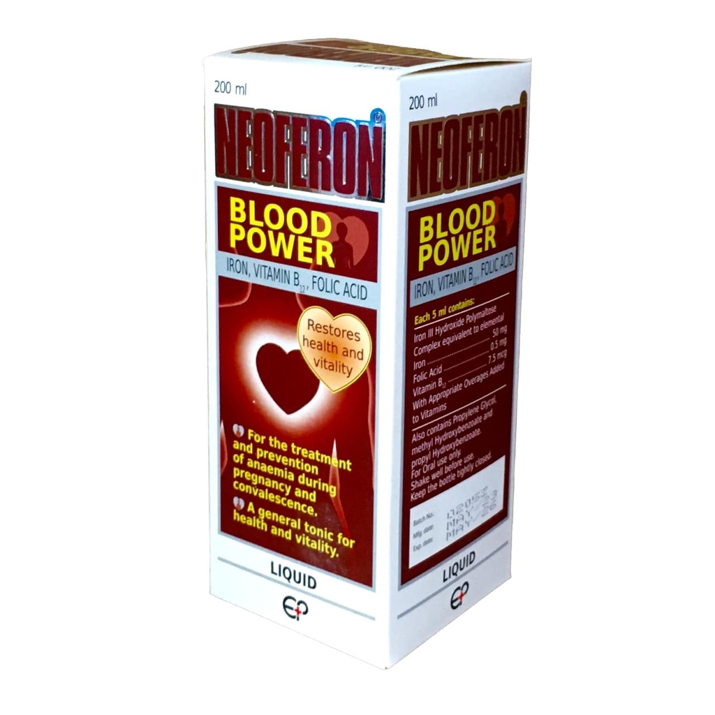 NEOFERON(IRON+FOLIC ACID+VIT. B12) SYRUP 200ML | Meldinpharma