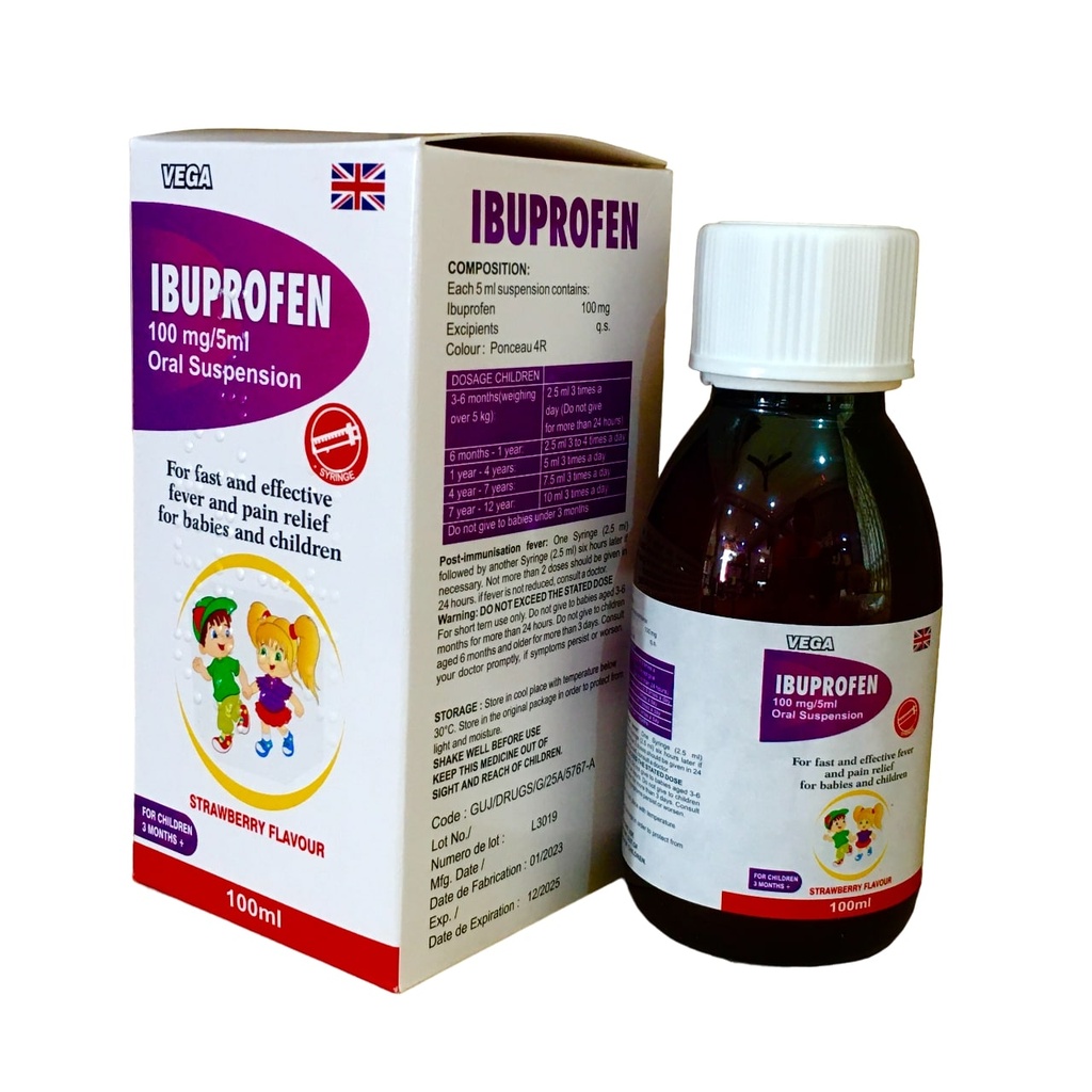 IBUPROFEN ORAL SUSPENSION 100MG/5ML 100ML VEGA UK | Meldinpharma
